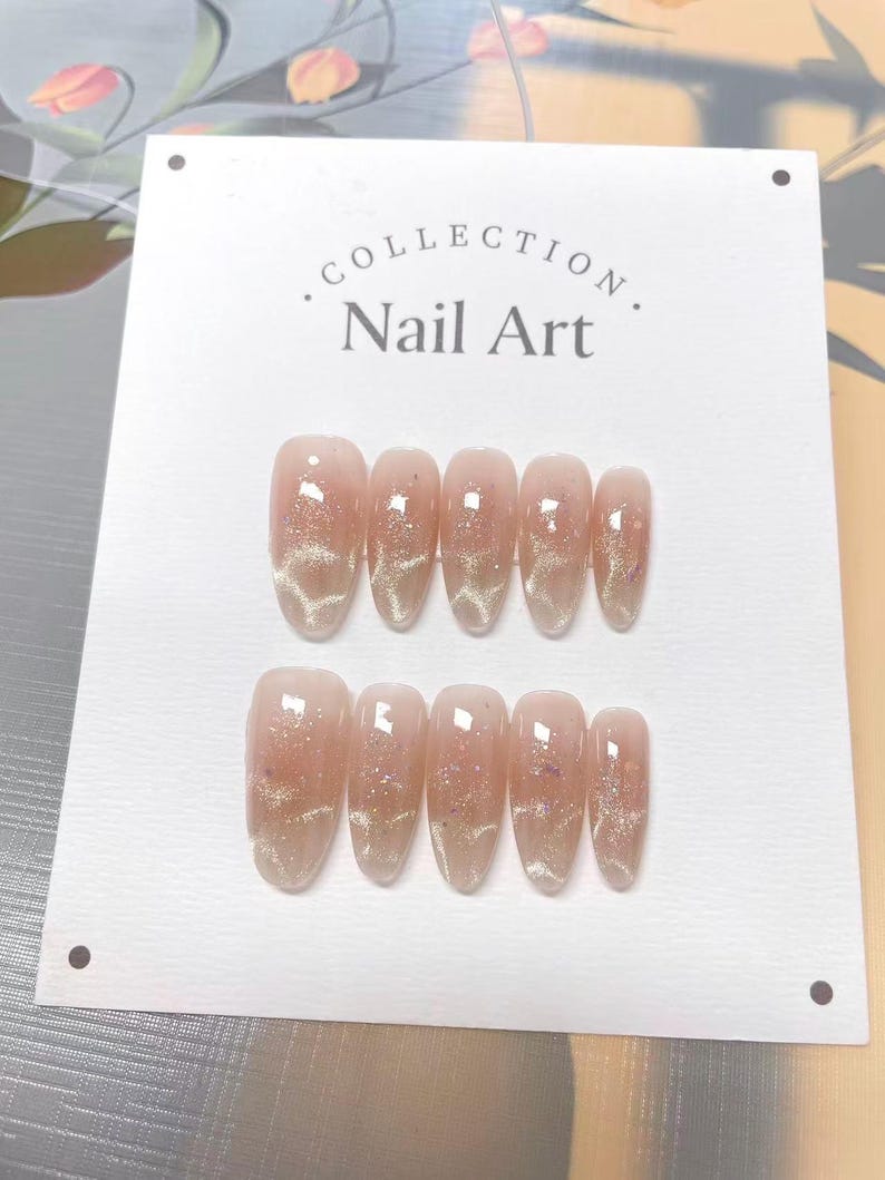 Custom Nail Shape Water Ripple Cat Eye Press on Nails, Hand Painted ...