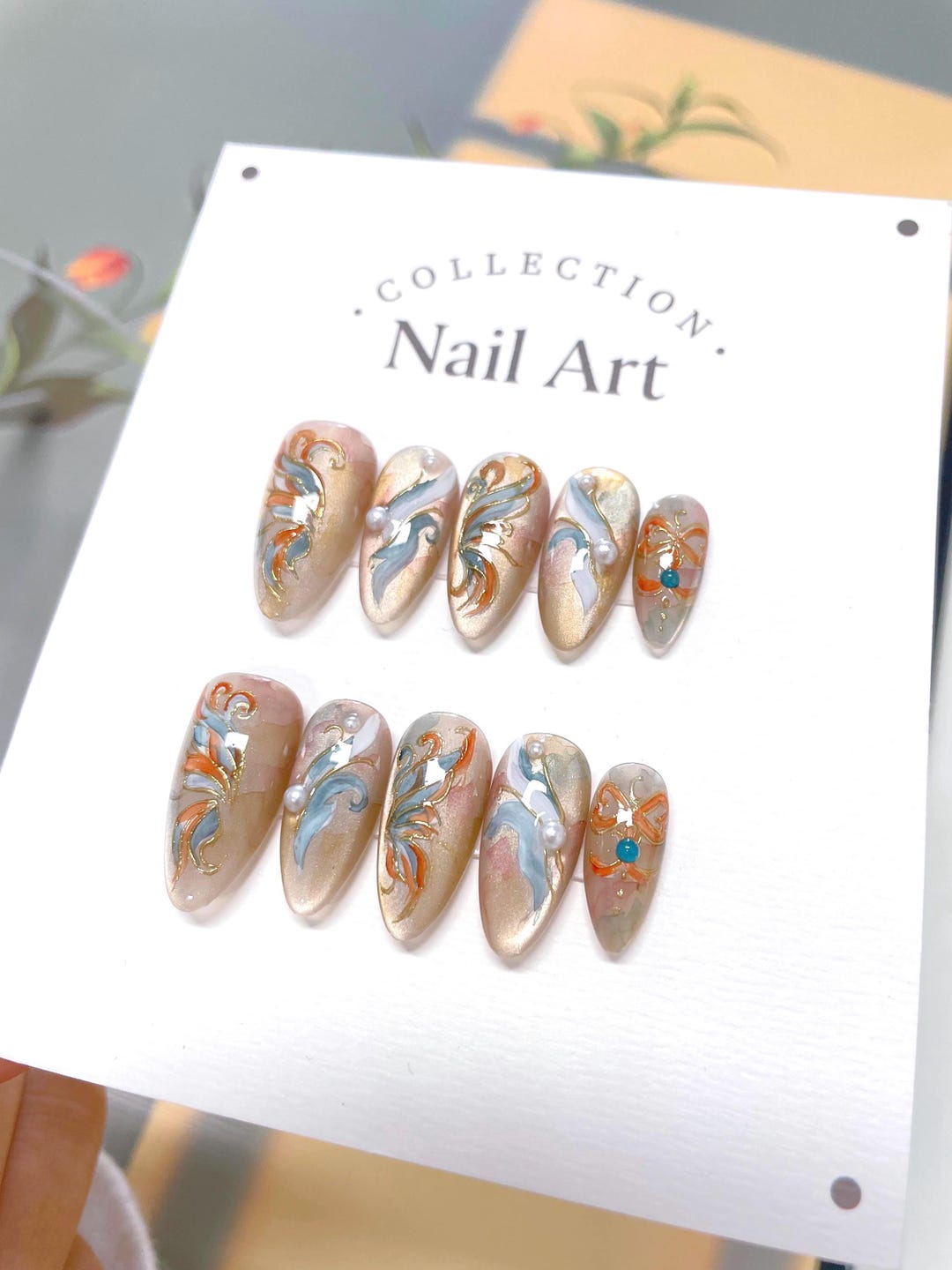 Stunning Flying Wings Car Eye Press on Nails, Hand Painted Fake Nails ...