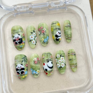 Cute Panda / Bear Hand Paint Press on Nails | Fake Nails | Stunning Gel ...