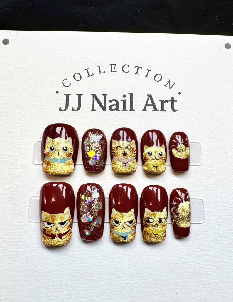 All About Cats Press on Nails: Custom Shape Reusable Nail Set - Etsy UK