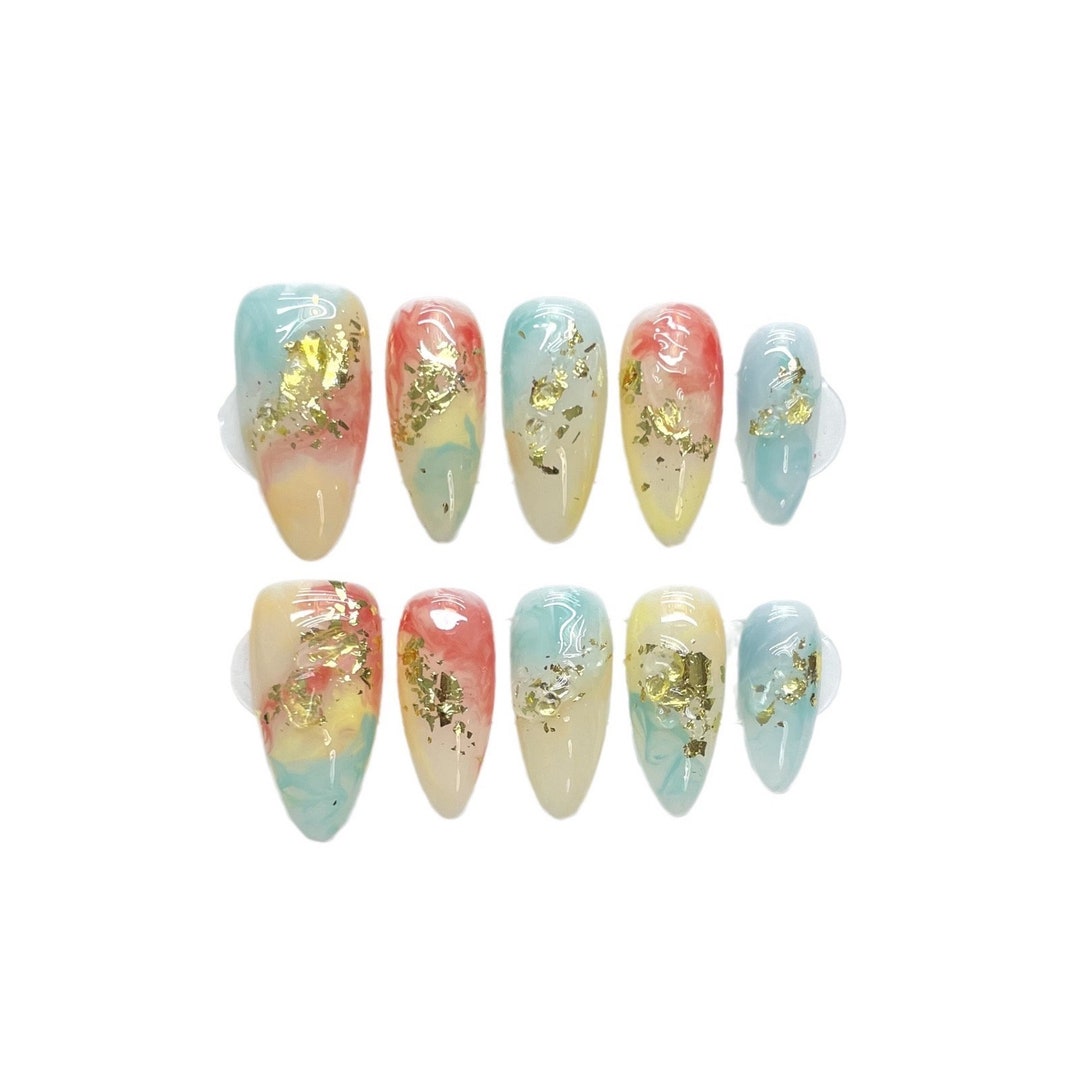 Flying Goddess Press on Nails Gel Fake Nails Fancy Colorful Nails Event ...
