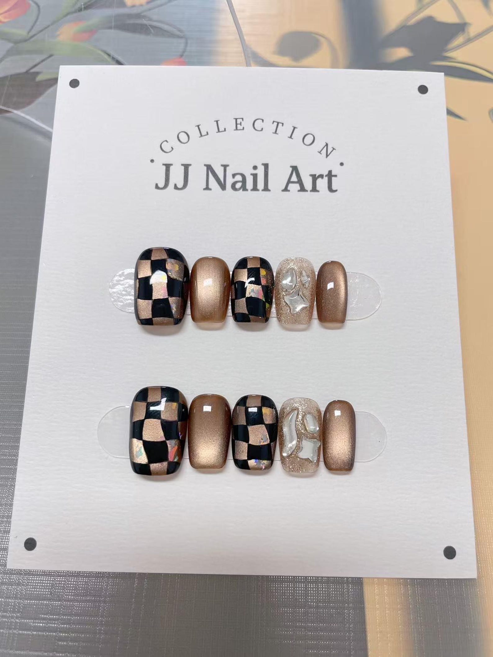Checker Board Cat Eye Press on Nails: Hand Painted Reusable Fake Nails ...