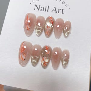Pretty Fish in Cat Eye Customized Press on Nails, Hand Painted Fake ...