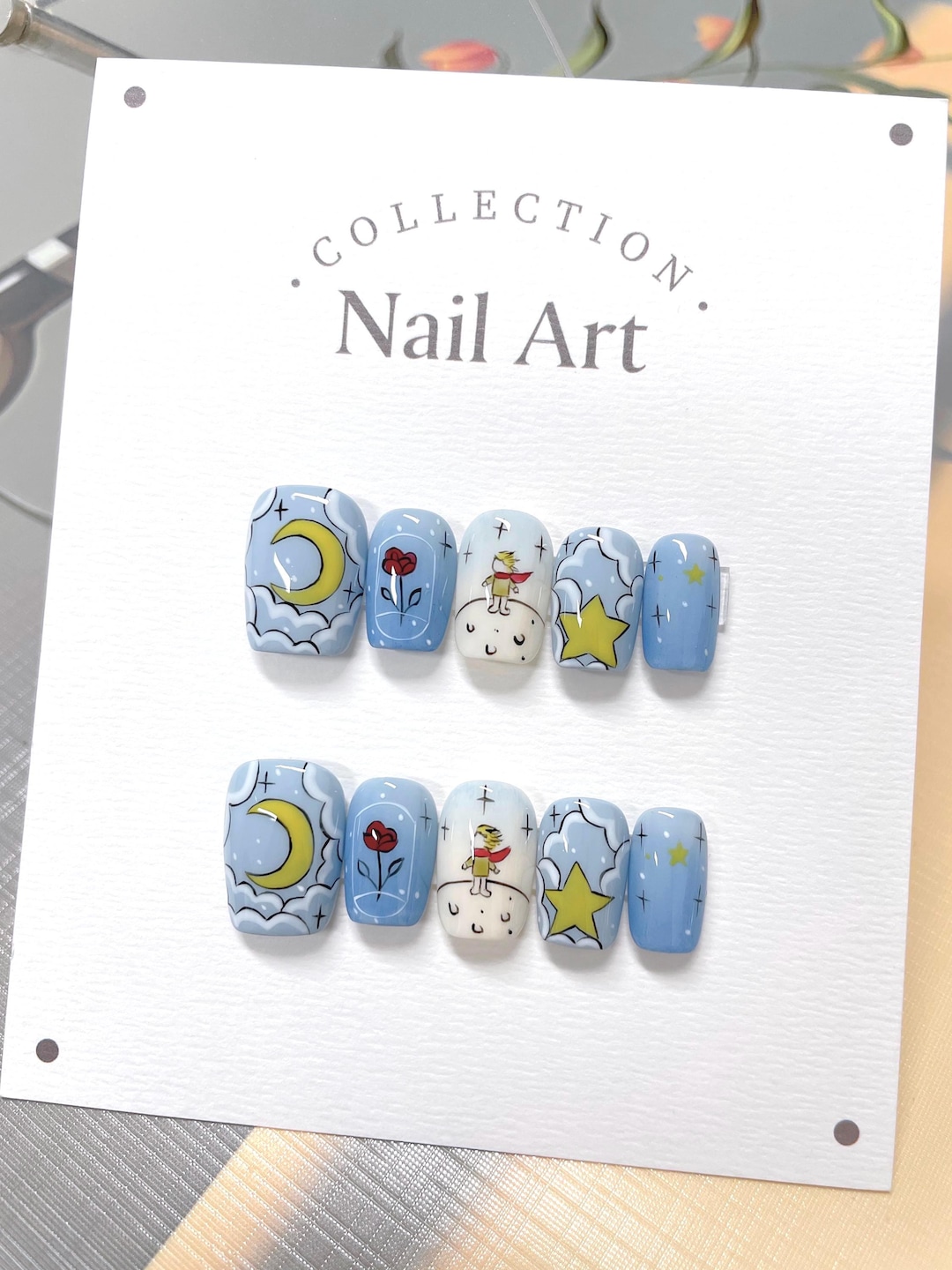Hand Painted Cartoon Press on Nails: Reusable Artist Faux Nails - Etsy