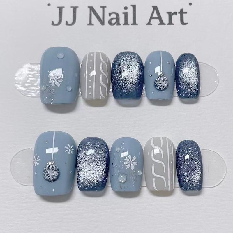 Blue Press on Nails Design - Etsy UK
