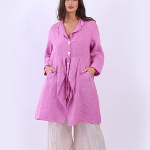 Plus Size Italian Linen Ruffle Long Jacket With Notch Lapel Collar ...