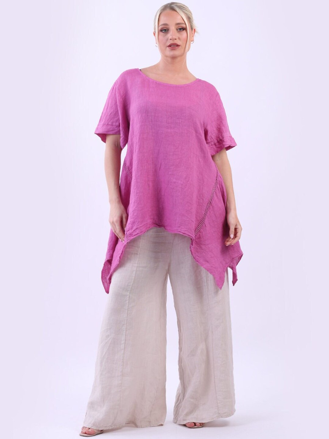 Vintage Washed Crochet Linen Tunic Top, Plus Size Lagenlook Linen Top ...