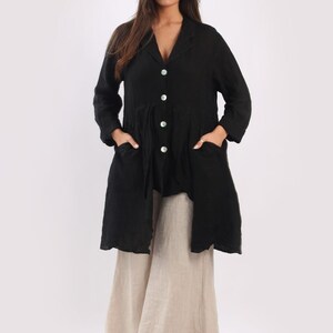 Plus Size Italian Linen Ruffle Long Jacket With Notch Lapel Collar ...