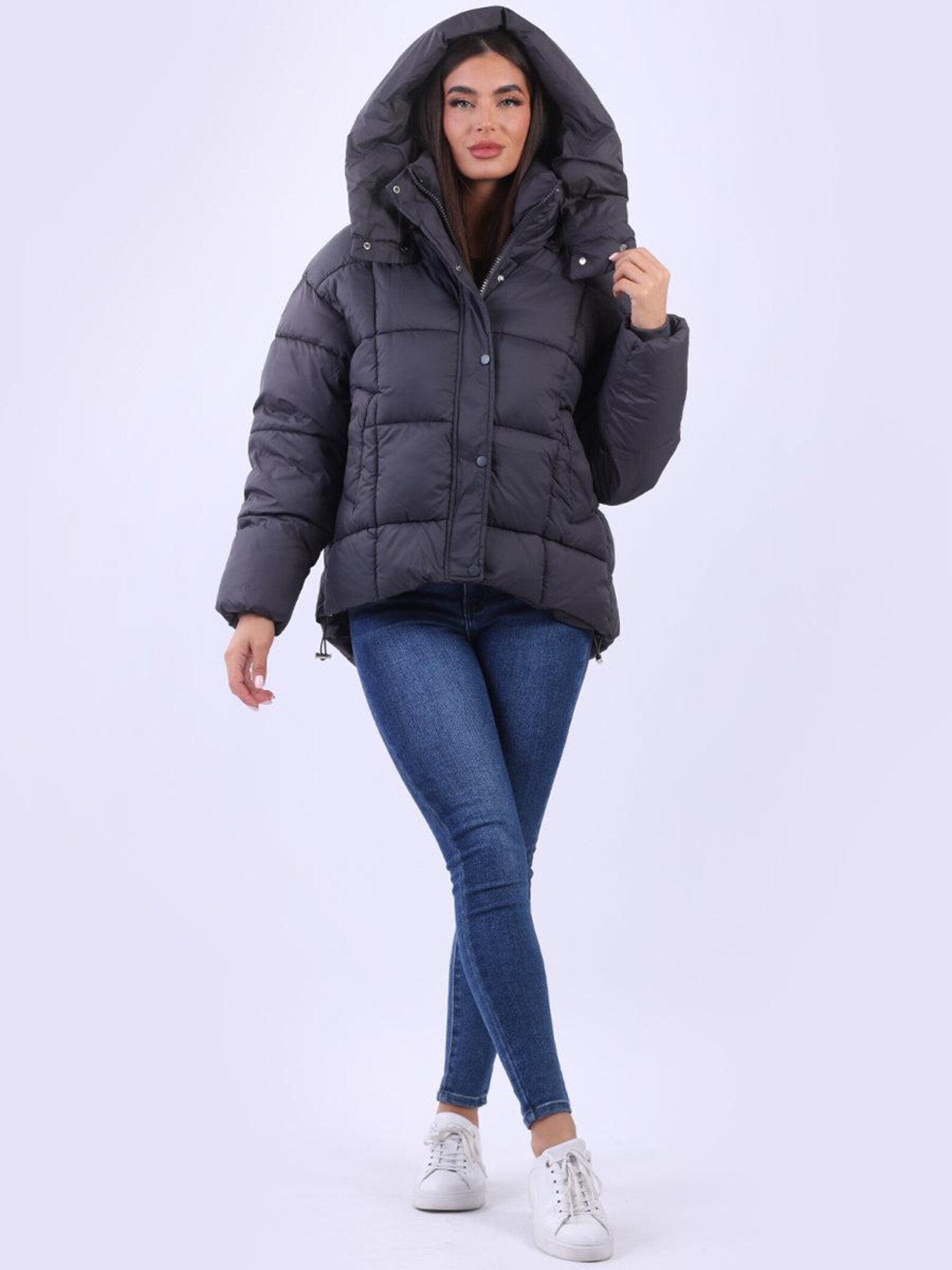 Italian Oversize Puffer Quilted Women Hoodie Jacket With Front Button ...