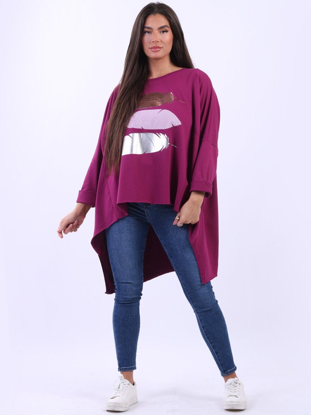 Foil Feather Batwing Plus Size Cotton Tee - Etsy