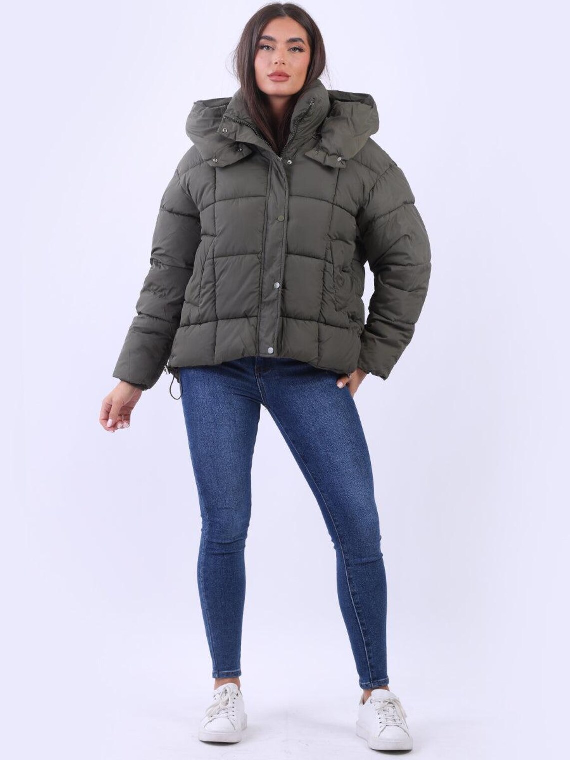 Italian Oversize Puffer Quilted Women Hoodie Jacket With Front Button ...