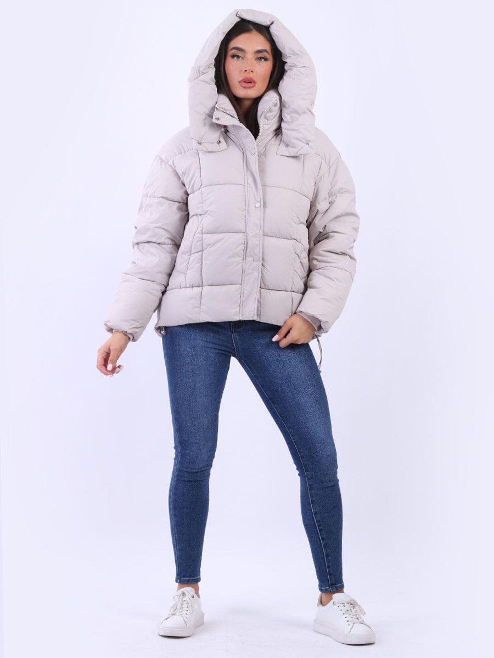 Italian Oversize Puffer Quilted Women Hoodie Jacket With Front Button ...
