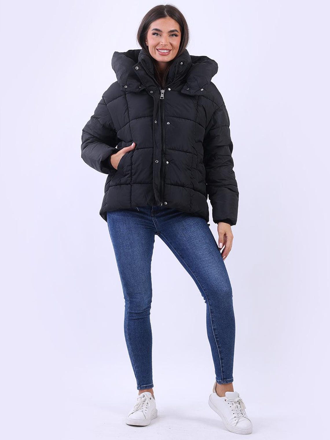 Italian Oversize Puffer Quilted Women Hoodie Jacket With Front Button ...