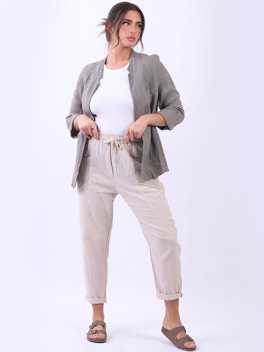 Italian Women's Open Front Linen Jacket With Collarless Neckline and ...
