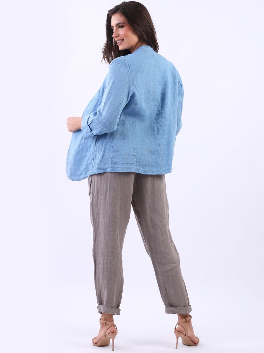 Italian Women's Open Front Linen Jacket With Collarless Neckline and ...