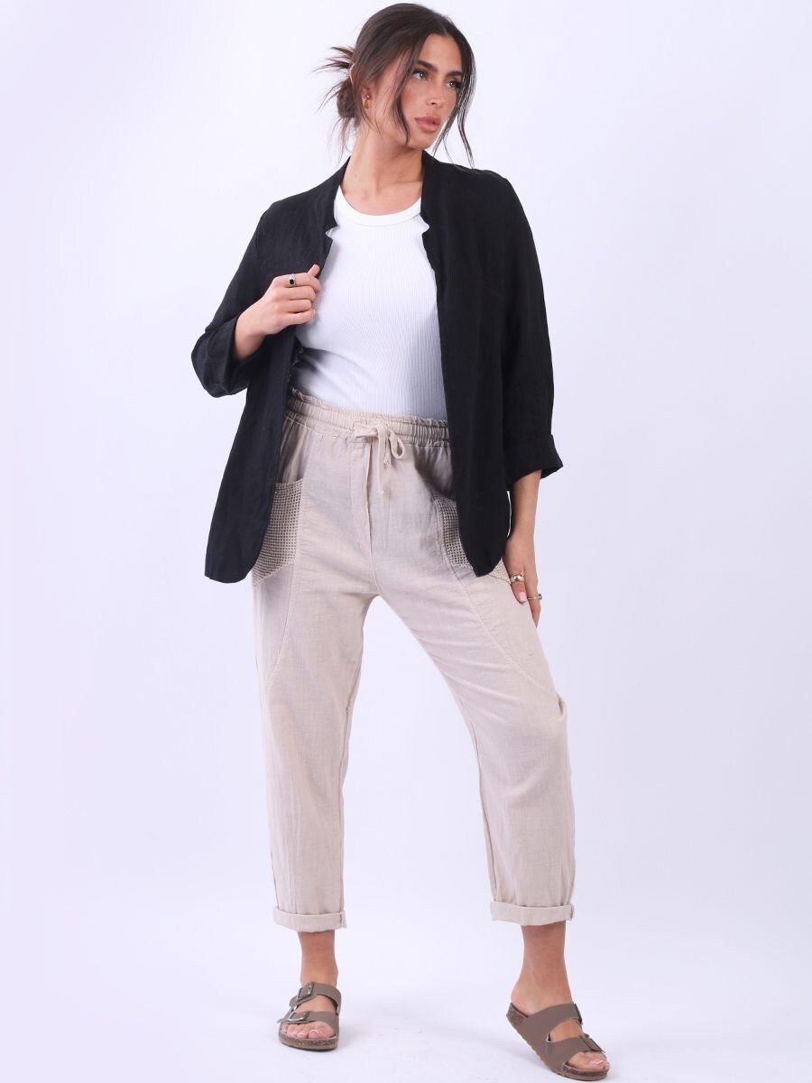Italian Women's Open Front Linen Jacket With Collarless Neckline and ...