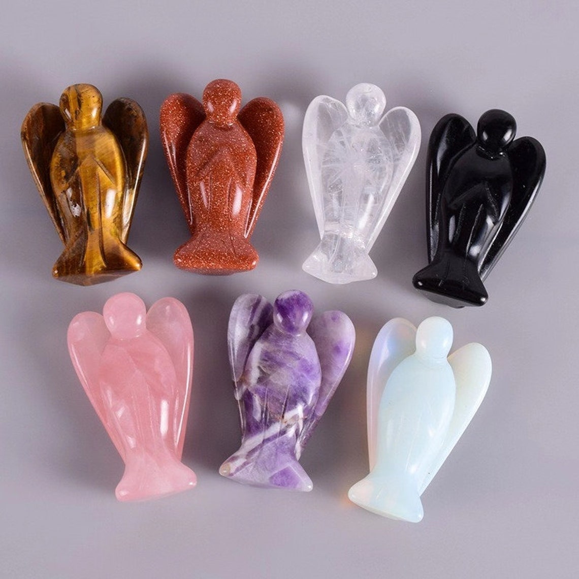 1.5inch Hand Carved Healing Crystals Gemstone Angel Figurine Statue for ...
