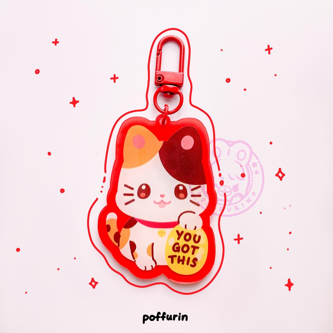 Maneki Neko Acrylic Keychain - Cute Cat Keychain - Calico Cat - Kawaii ...