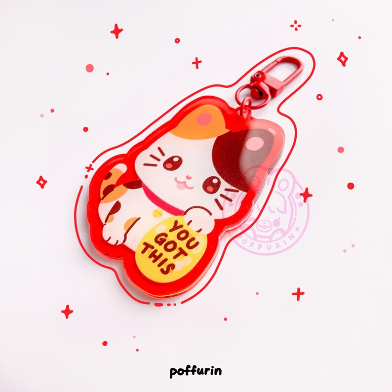 Maneki Neko Acrylic Keychain - Cute Cat Keychain - Calico Cat - Kawaii ...