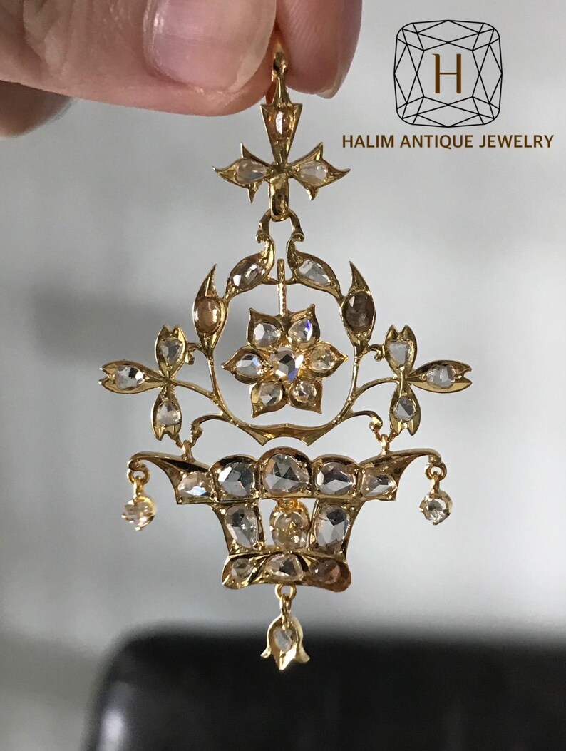 Antique Rose Cut Diamond Pendant With 18k Gold. - Etsy
