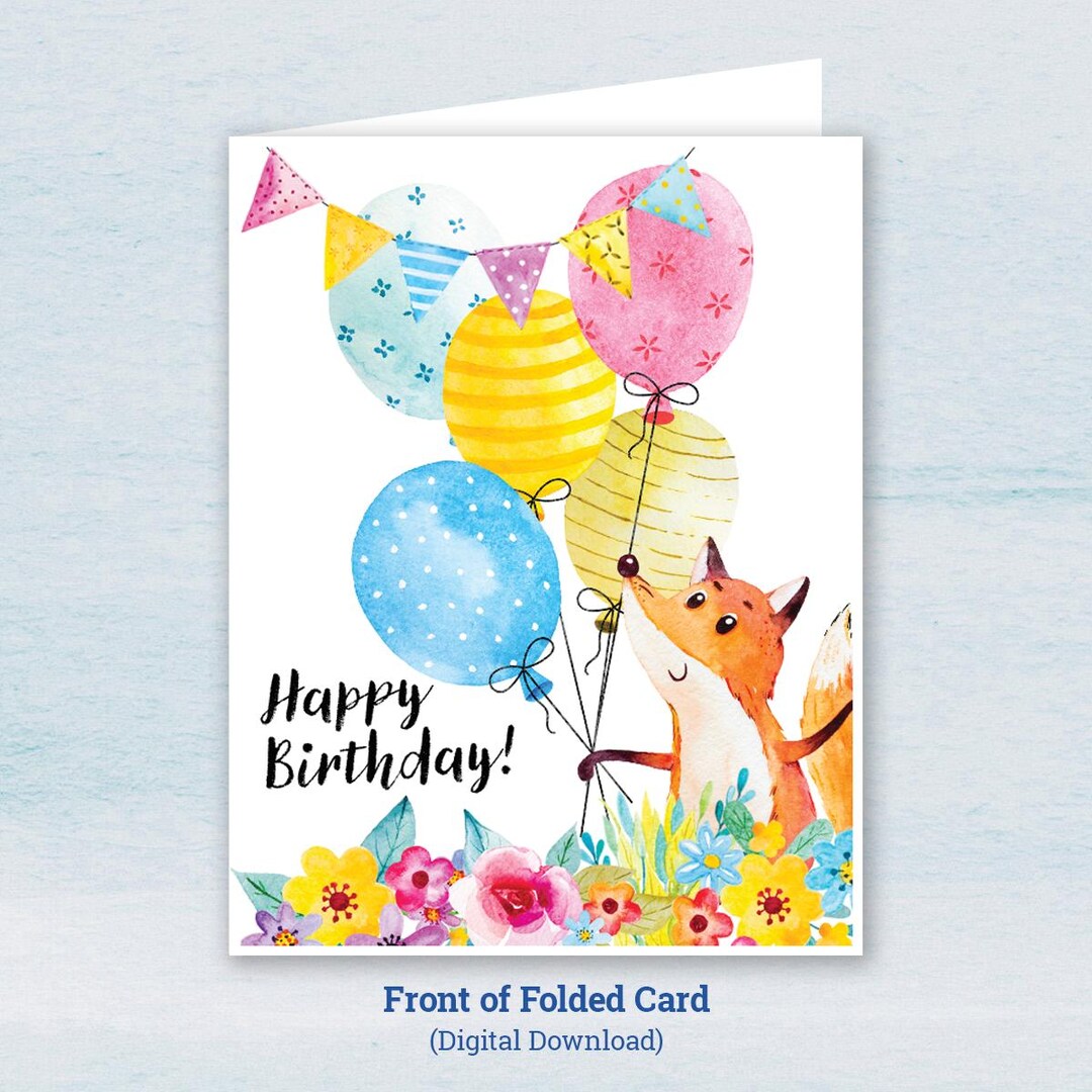 Happy Birthday Bright Fox - Small Folded Cards - Etsy
