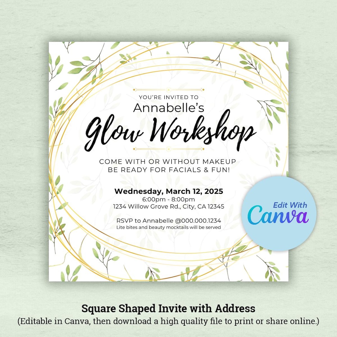 Glow Workshop Invitation, Editable in Canva, Printable Download, Use in Your Business to Send to ...