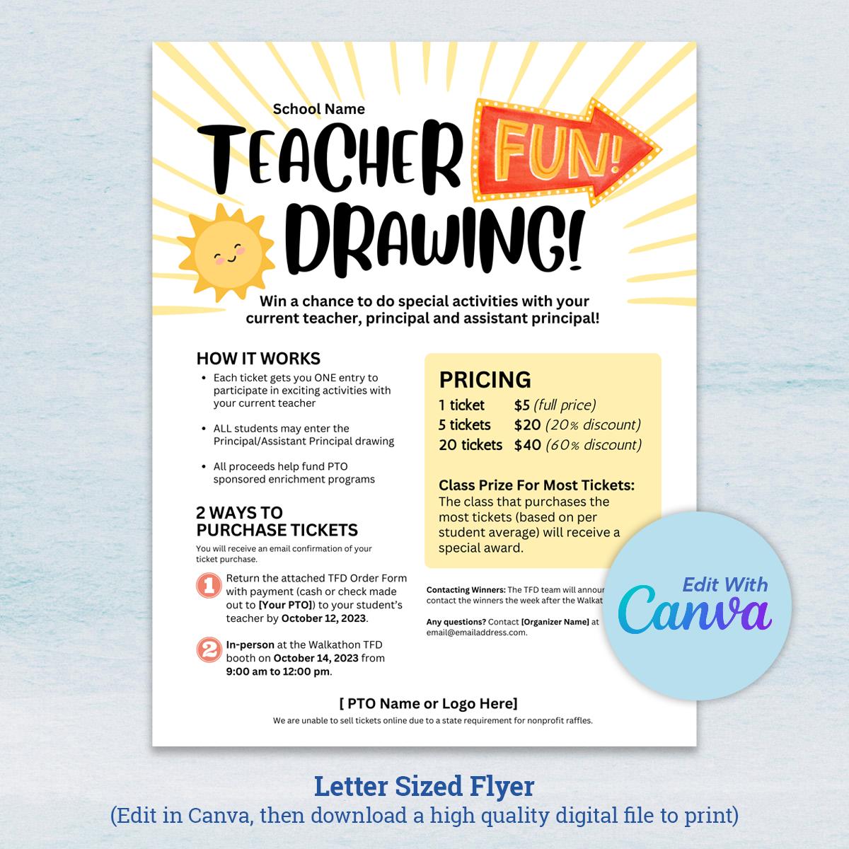 Teacher Fun Drawing Flyer: Editable School Event (digital PDF) - Etsy