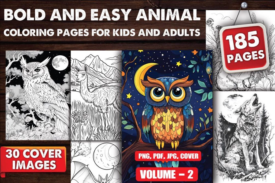 185 Stress-free Animal Coloring Pages, Coloring Activity Book for KDP ...