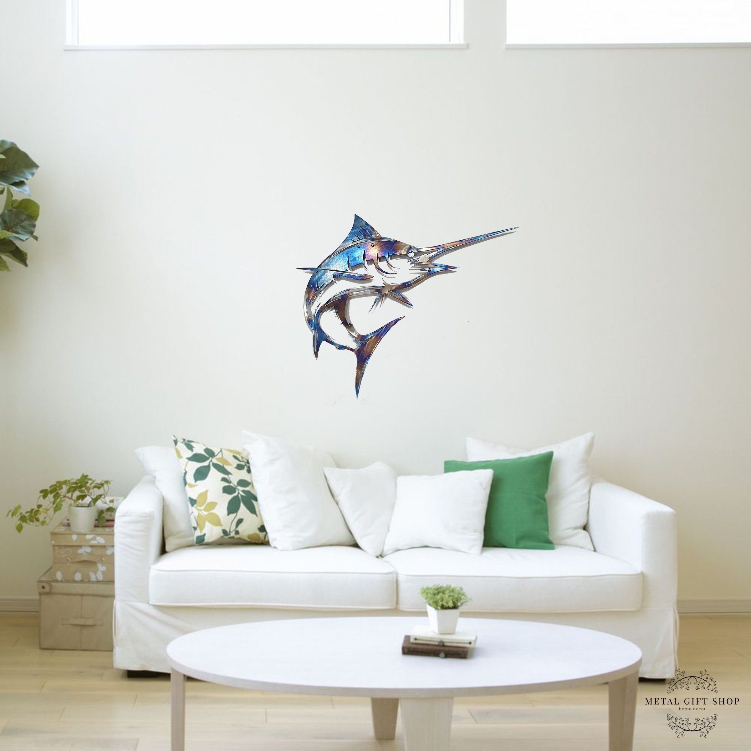 Swordfish Metal Wall Art, Heat Colored, Wall Decor, Metal Home ...