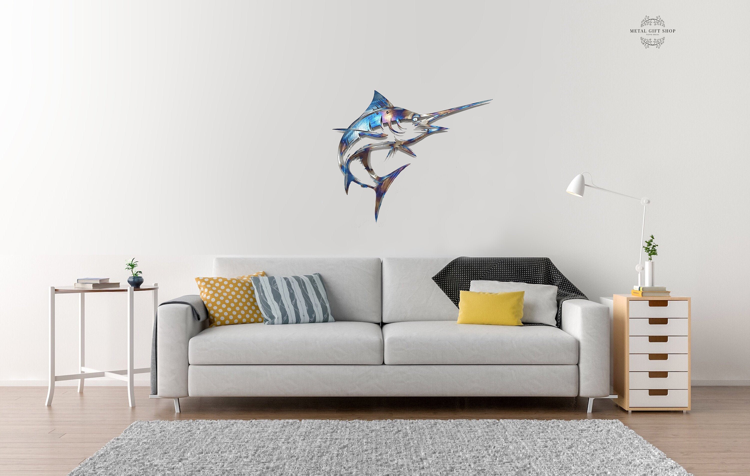 Swordfish Metal Wall Art, Heat Colored, Wall Decor, Metal Home ...