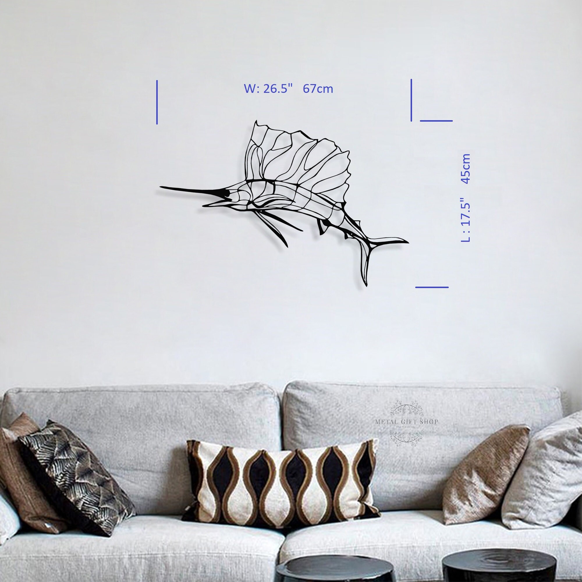 Swordfish - Marlin Wall Decor, Metal Fish Decor, Line Art Fish Decor - Etsy