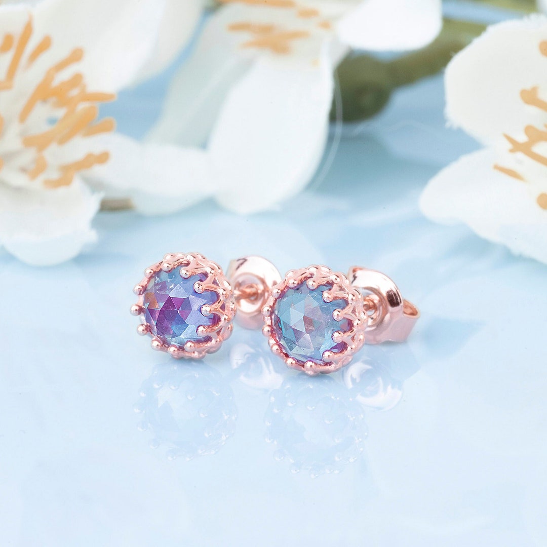 Vintage Alexandrite Rose Gold Stud Earrings Crown Stud - Etsy