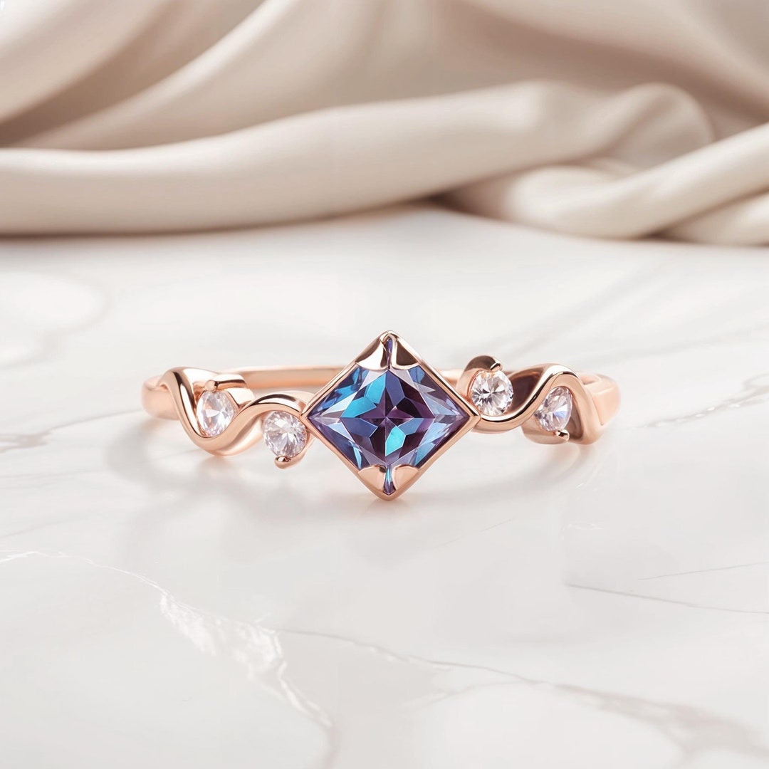 Alexandrite Promise Ring White Gold, Unique Wedding Ring, Alexandrite ...