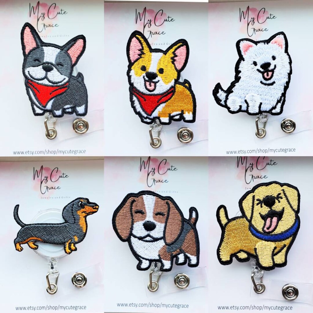 Dog Badge Reel Cute,embroidery Dog Cute Badge Reel Smile,pug Badge Reel ...