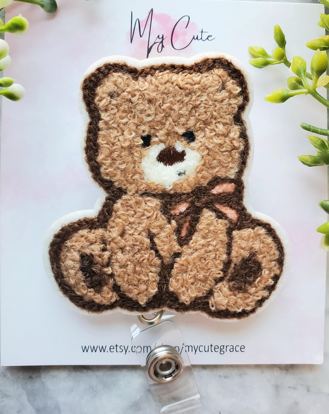 Fuzzy Brown Bear Retractable Badge Reel: Nurse ID Holder - Etsy