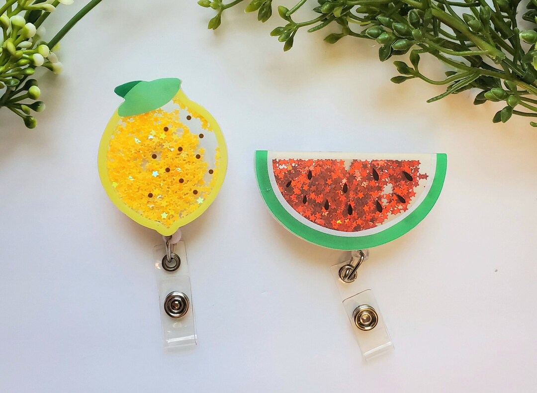 Kawaii Fruit Shaker Badge Reel: Lemon & Watermelon Retractable ID ...