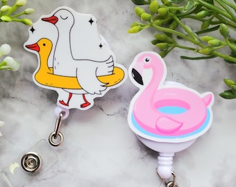 Flamingo Pool Float Retractable Badge Reel, Nurse ID Holder, RN Key ...