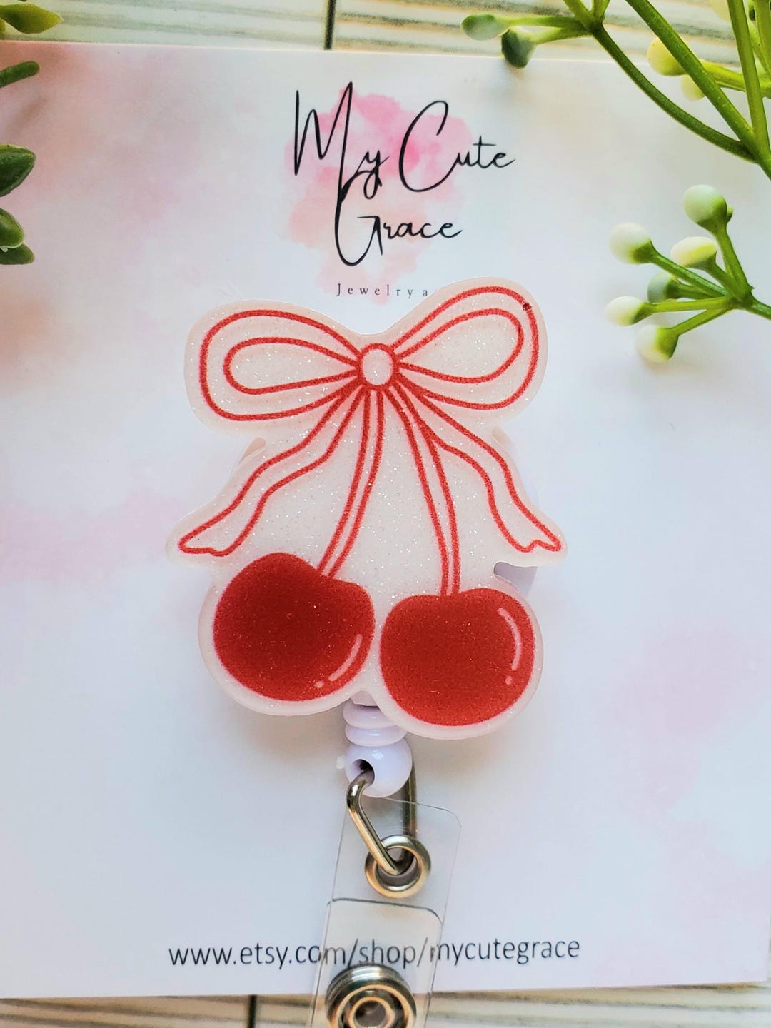 Cherry Bow Badge Reel: Retro Glitter ID Holder - Etsy