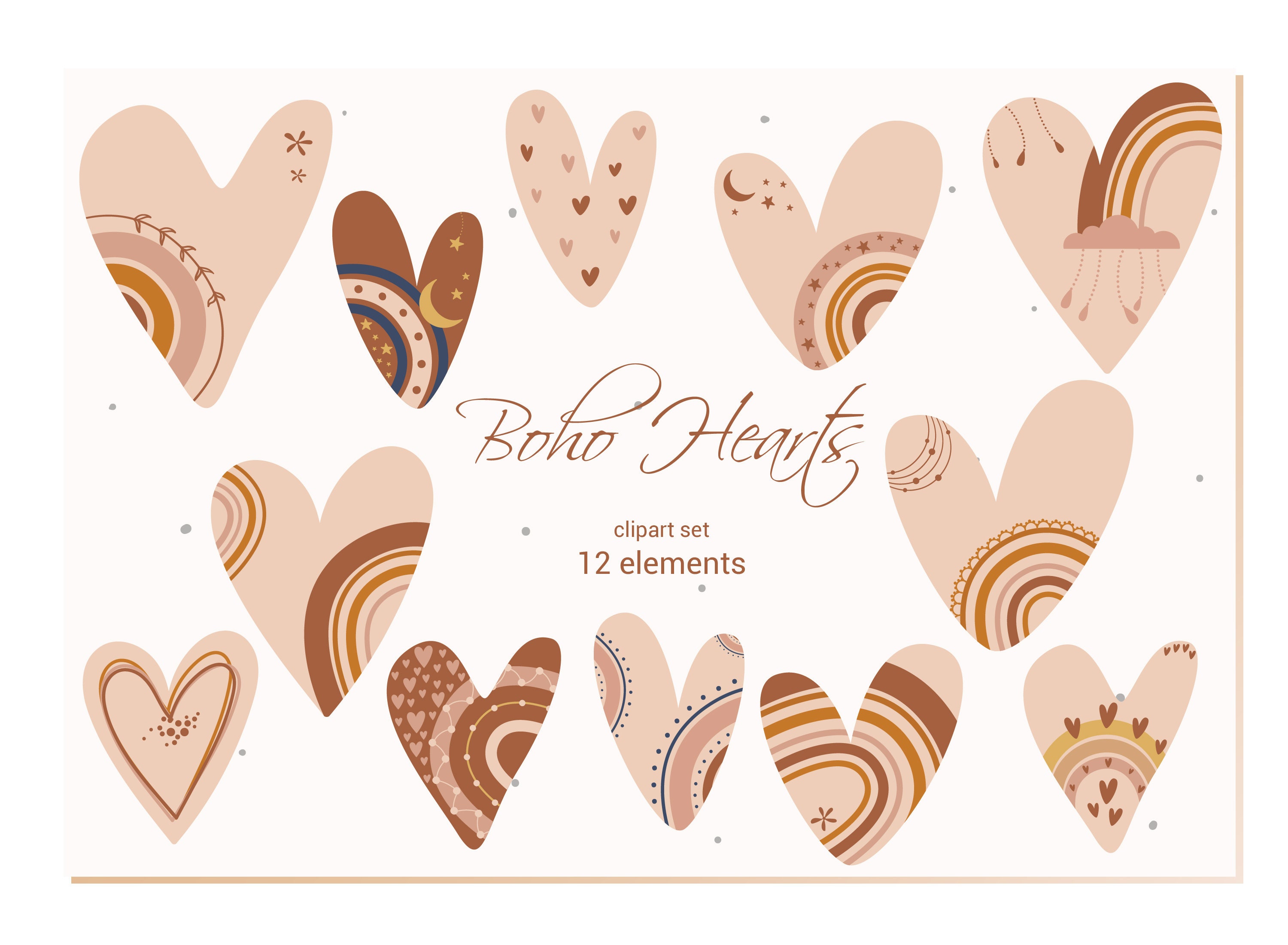 Boho Hearts Clipart Set Rainbow Baby Clip Art Bundle Digital - Etsy UK