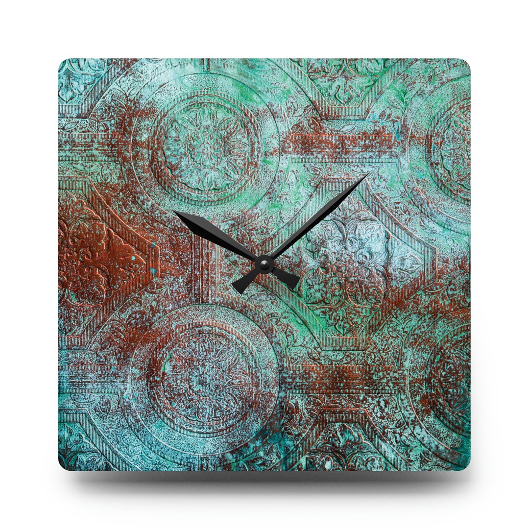 Vintage-inspired Square Acrylic Clock Distressed Painted Ceiling Tile ...