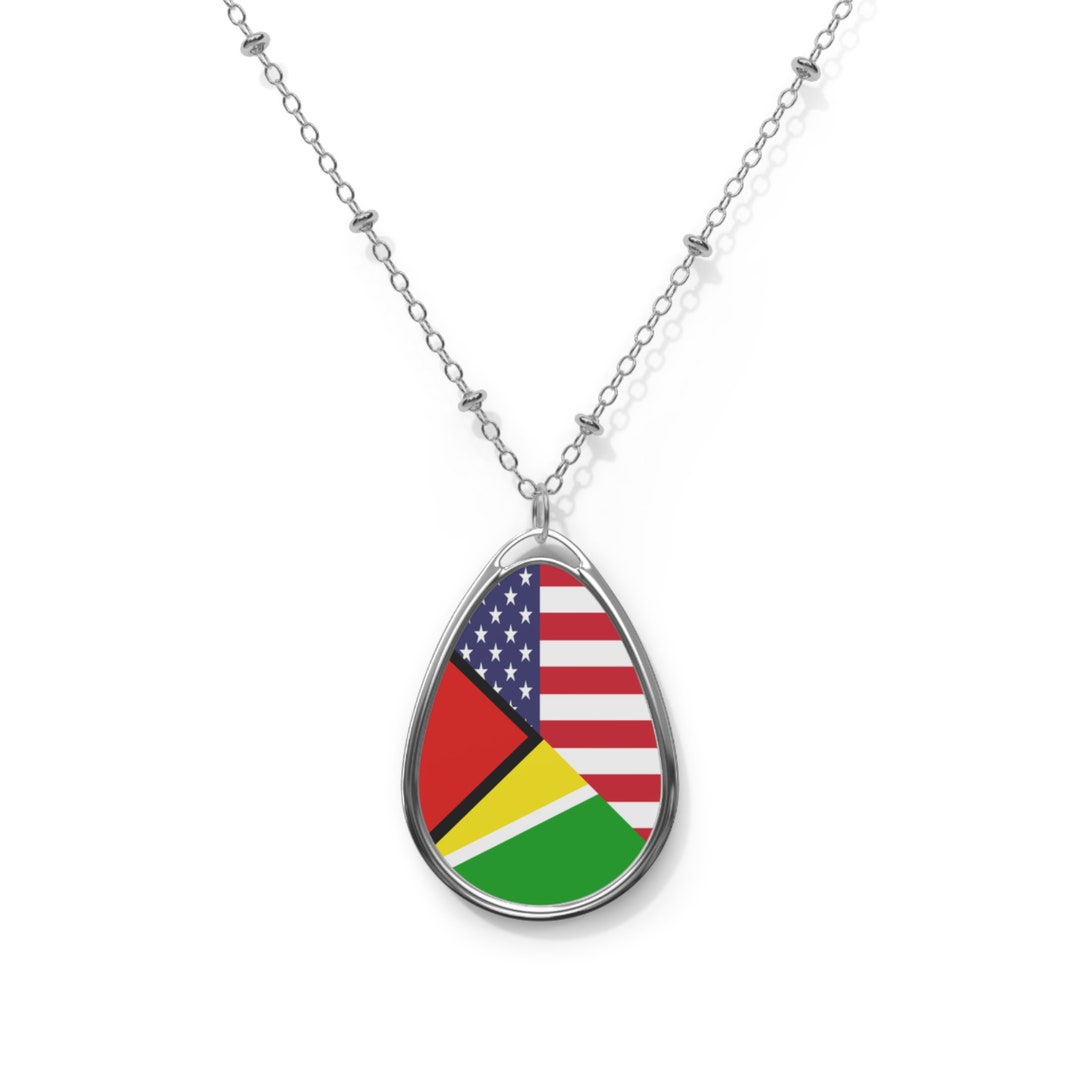 Guyana American Flag Half Guyanese USA Oval Necklace One Size Gift For ...