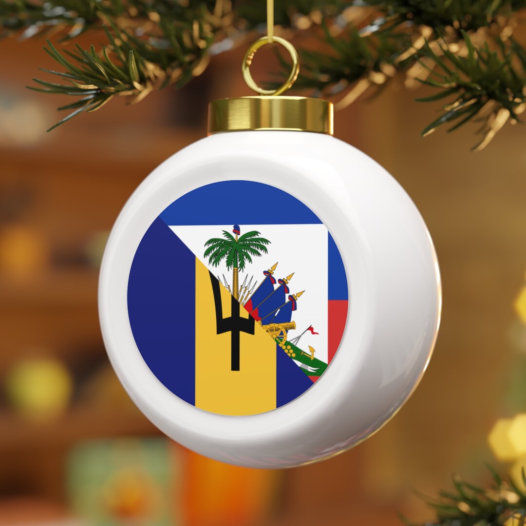 Haitian Bajan Flag Half Haiti Barbados Christmas Tree Ball Ornament ...