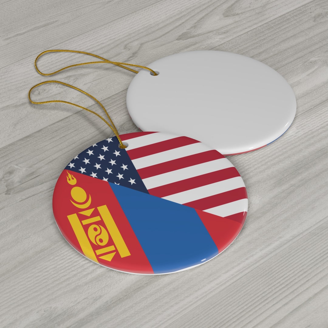 Mongolian American Flag Half Mongolia USA Ceramic Ornament | Christmas ...