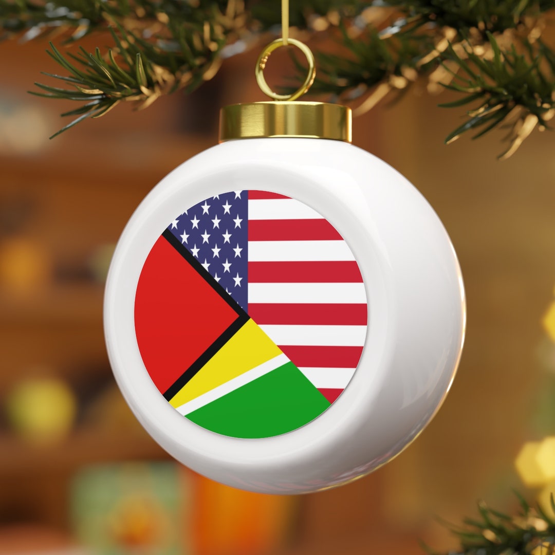 Guyana American Flag Half Guyanese USA Christmas Tree Ball Ornament ...