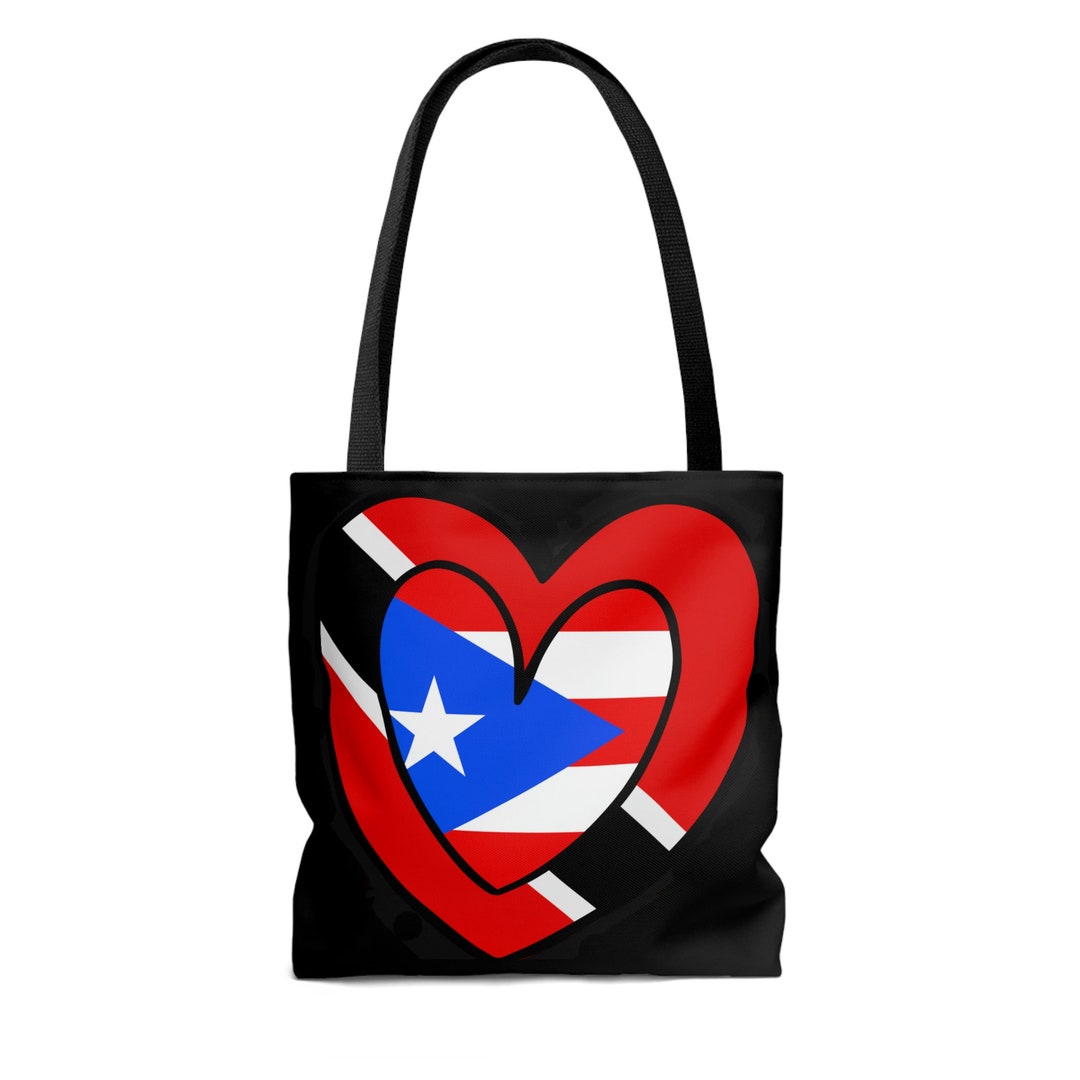 Puerto Rican Trini Heart Valentines Day Gift Half PR Trinidad Flag Tote ...