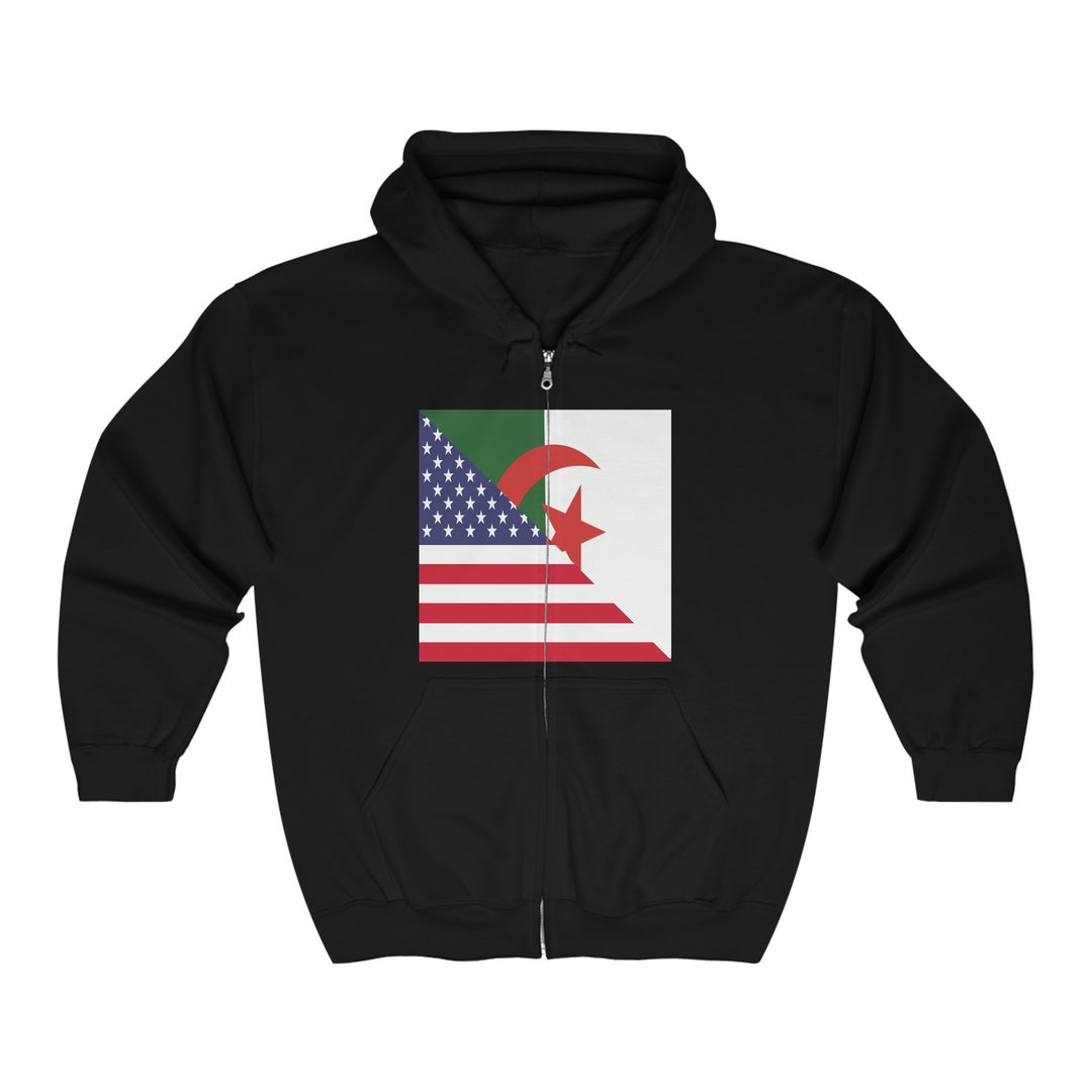 Algeria American Flag Algerian USA Zip Hoodie Hooded Sweatshirt Gift ...