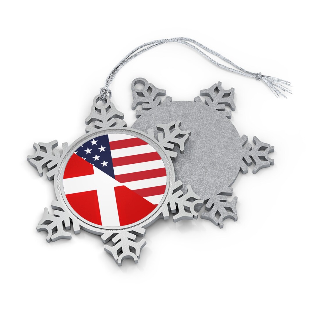 Denmark American Flag Danes Danish USA Pewter Snowflake Ornament Gift ...
