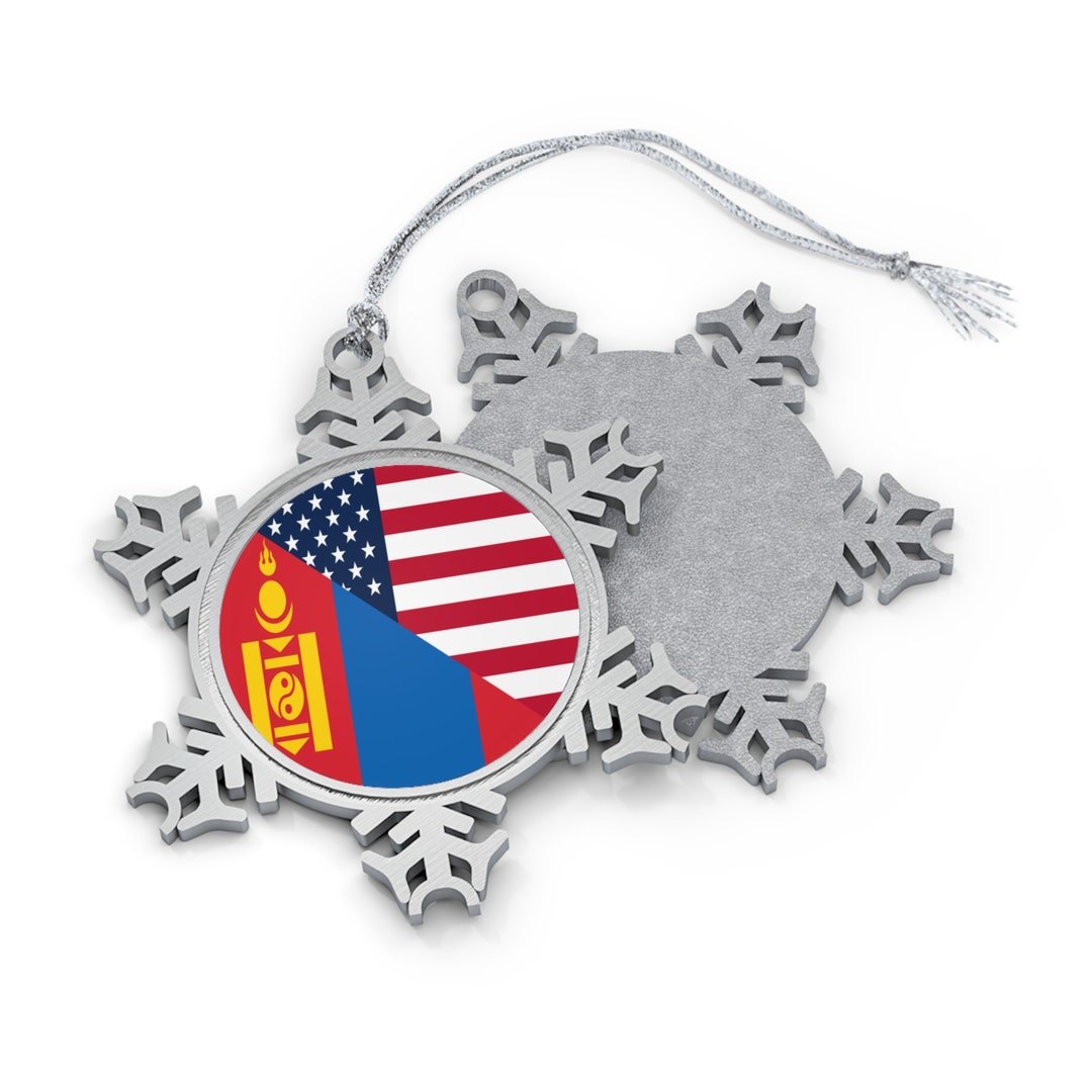 Mongolian American Flag Half Mongolia USA Pewter Snowflake Ornament - Etsy