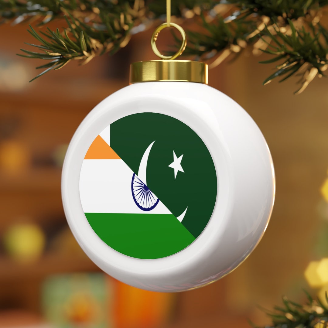 Pakistani Indian Flag Pakistan India Christmas Tree Ball Ornament Gift ...