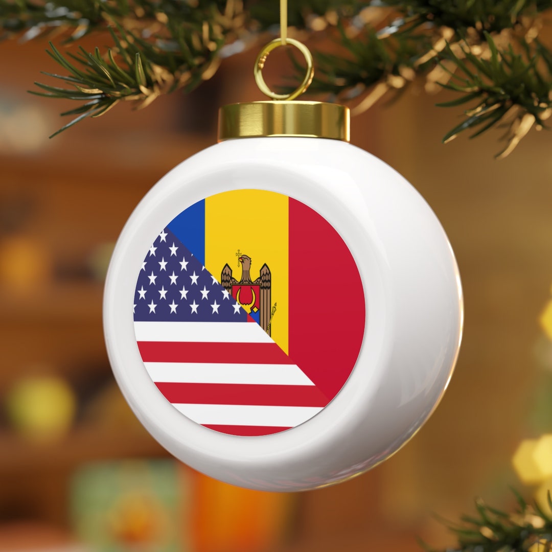 Moldova American Flag Half Moldovan USA Christmas Tree Ball Ornament ...